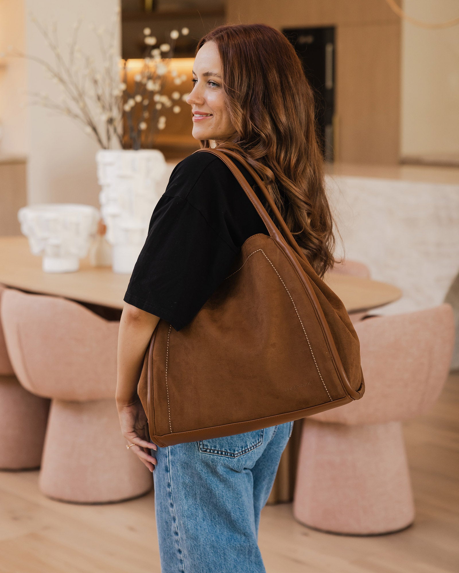 Buy The Sutton Suedette Shoulder Bag - Tan Online – Louenhide